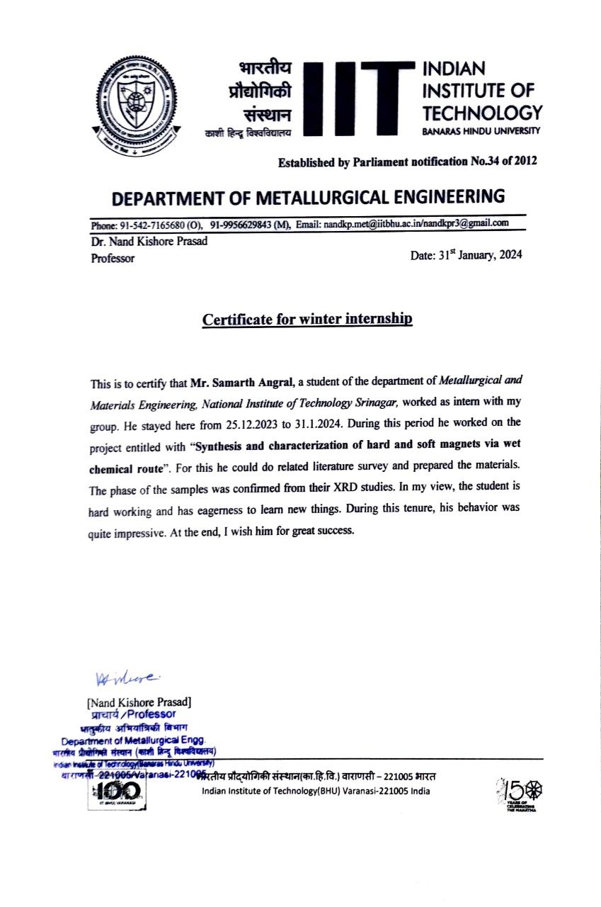 Samarth Angral on LinkedIn: #iitbhu #internship Samarth Angral on LinkedIn: #iitbhu #internship
