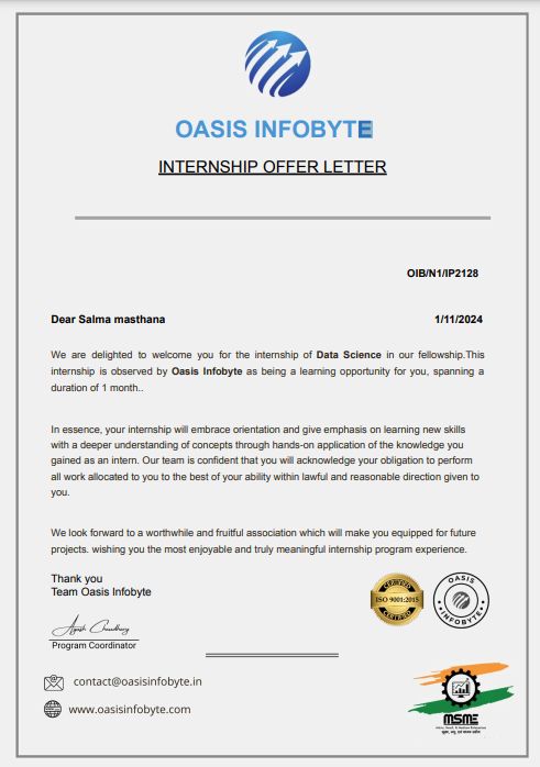 Shaik Salma masthana on LinkedIn: #datascience #internship # ... Shaik Salma masthana on LinkedIn: #datascience #internship # ...