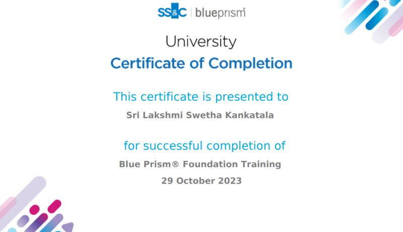Kankatala Sri Lakshmi Swetha on LinkedIn: #blueprism #rpafoundation # ... Kankatala Sri Lakshmi Swetha on LinkedIn: #blueprism #rpafoundation # ...