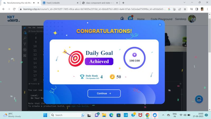 Sandeep Gajula on LinkedIn: #day100 #100daysofcodechallenge #nxtwave #ccbp Sandeep Gajula on LinkedIn: #day100 #100daysofcodechallenge #nxtwave #ccbp