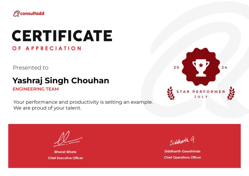 Yashraj Singh Chouhan on LinkedIn: #starperformer #recognition #gratitude Yashraj Singh Chouhan on LinkedIn: #starperformer #recognition #gratitude