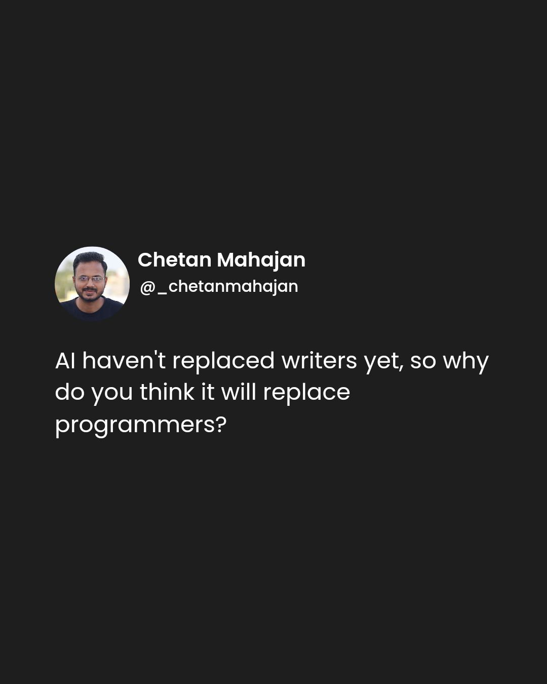 Chetan Mahajan on LinkedIn: #ai #chatgpt #coding #programming #programmer Chetan Mahajan on LinkedIn: #ai #chatgpt #coding #programming #programmer