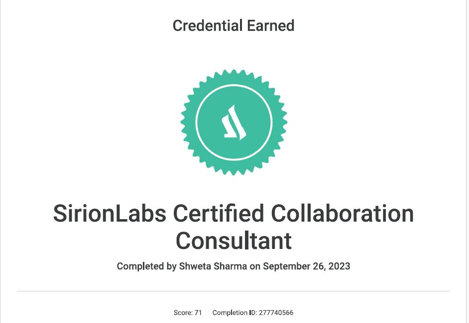SHWETA SHARMA on LinkedIn: Certified Collaboration Consultant SHWETA SHARMA on LinkedIn: Certified Collaboration Consultant