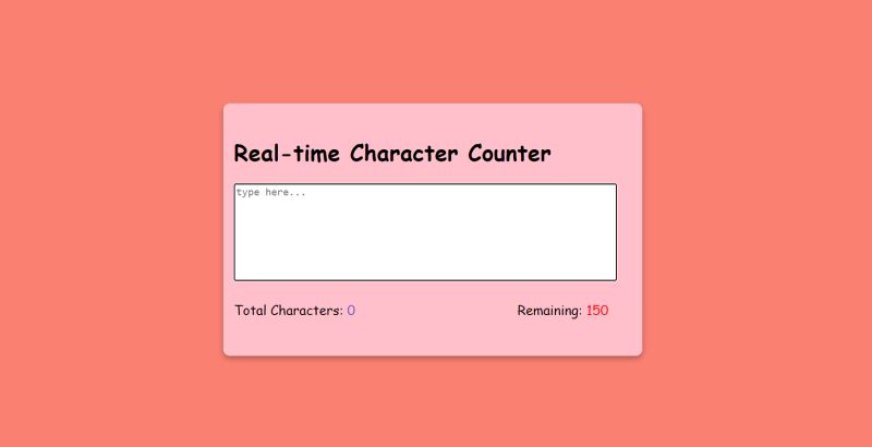 Created a real-time character counter using HTML, CSS, and JavaScript ... Created a real-time character counter using HTML, CSS, and JavaScript ...