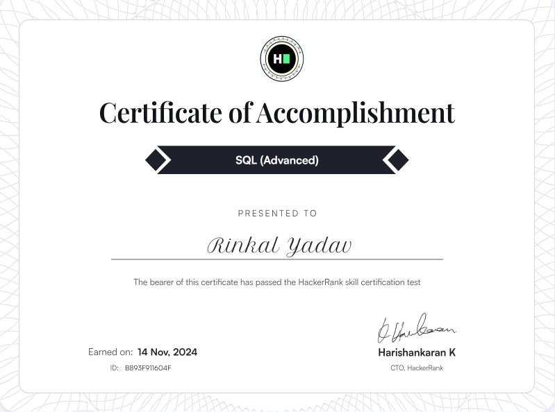 Rinkal Yadav on LinkedIn: #sql #dataanalysis #advancedsql #hackerrank # ... Rinkal Yadav on LinkedIn: #sql #dataanalysis #advancedsql #hackerrank # ...