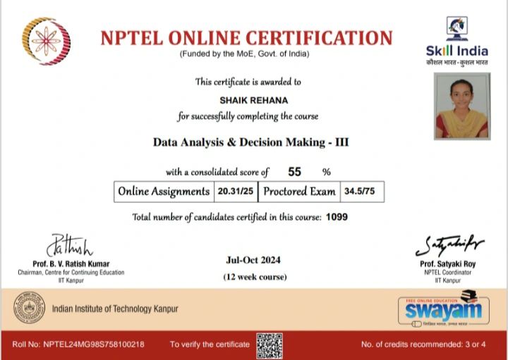 REHANA SHAIK on LinkedIn: Iam thrilled to share my nptel certificate ... REHANA SHAIK on LinkedIn: Iam thrilled to share my nptel certificate ...