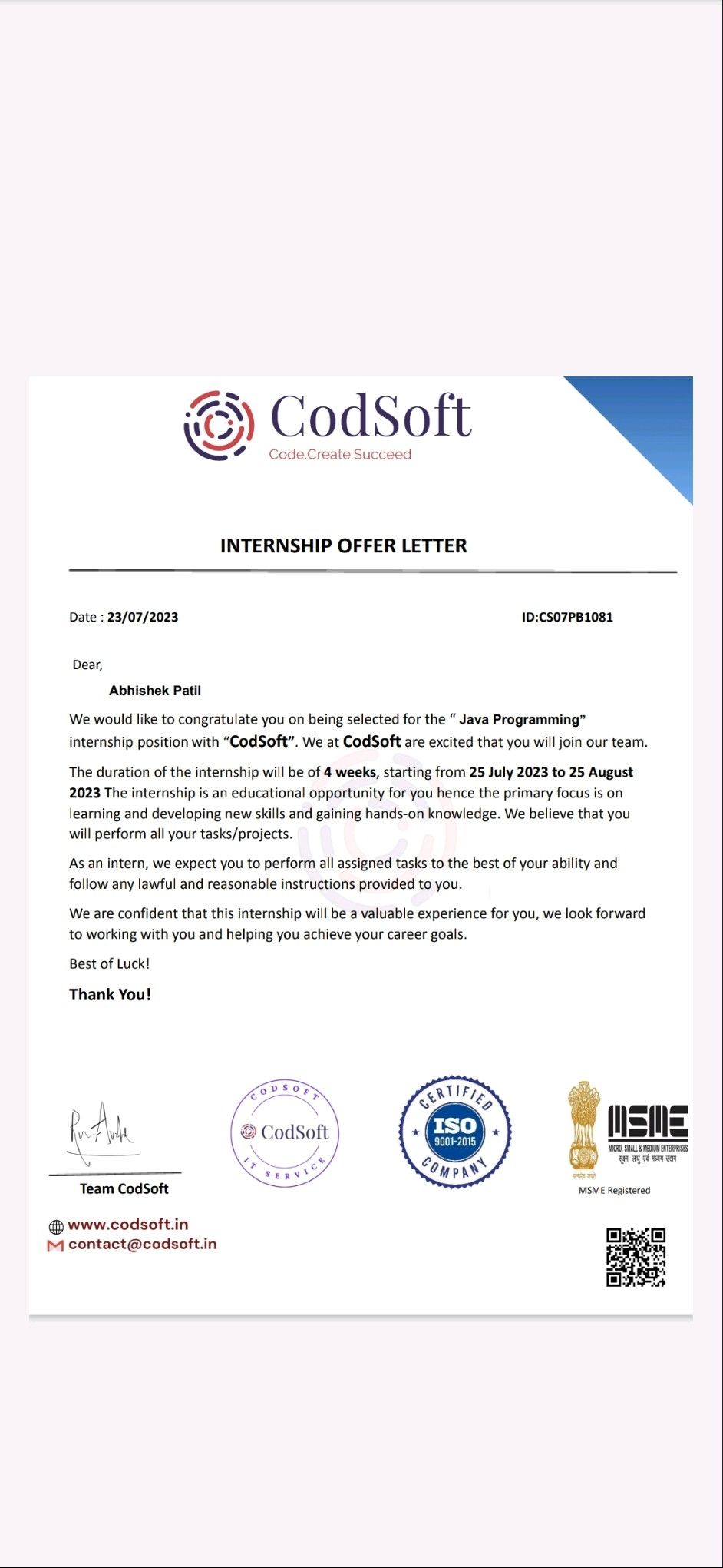 Abhishek patil on LinkedIn: #codsoft #internship2023 #intern # ... Abhishek patil on LinkedIn: #codsoft #internship2023 #intern # ...