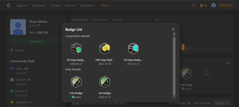 Utsav Mehta on LinkedIn: #leetcode #codingjourney #progress # ... Utsav Mehta on LinkedIn: #leetcode #codingjourney #progress # ...