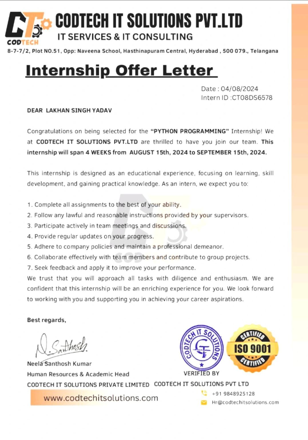 Lakhan Singh Yadav on LinkedIn: #internship #codtechsolutions Lakhan Singh Yadav on LinkedIn: #internship #codtechsolutions