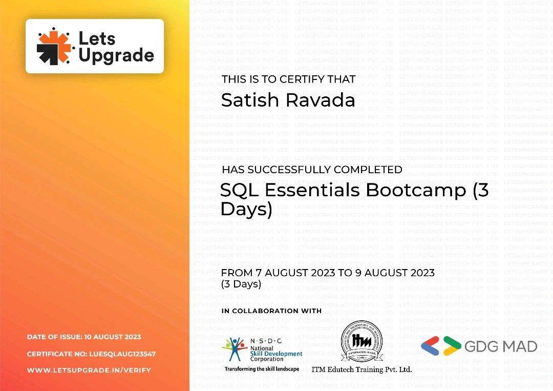 Satish Ravada on LinkedIn: #connections #share #certificate #sql # ... Satish Ravada on LinkedIn: #connections #share #certificate #sql # ...