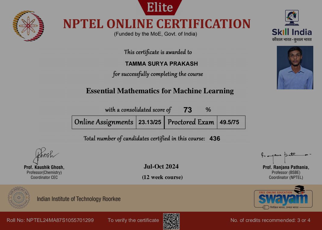 Surya Prakash Tamma on LinkedIn: #machinelearning #mathematics #nptel # ... Surya Prakash Tamma on LinkedIn: #machinelearning #mathematics #nptel # ...