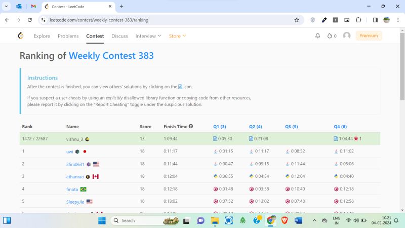 VishnuKumar Narayana on LinkedIn: #leetcode #weeklycontest #coding VishnuKumar Narayana on LinkedIn: #leetcode #weeklycontest #coding