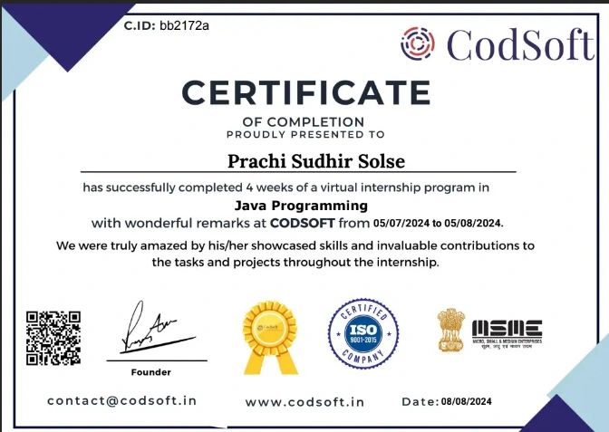 Prachi Solse on LinkedIn: #codsoft #codsoftinternship #experience # ... Prachi Solse on LinkedIn: #codsoft #codsoftinternship #experience # ...