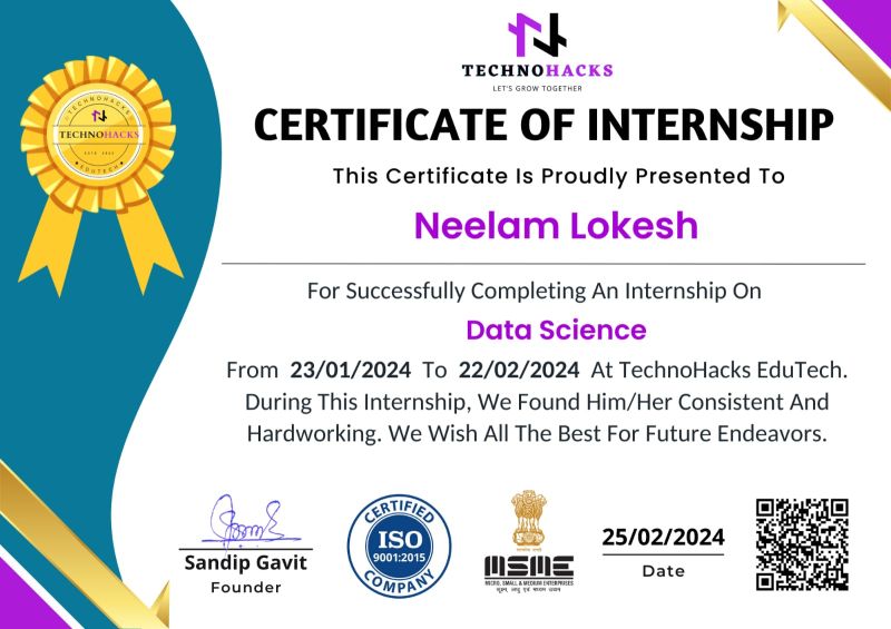 #datascience #internship #technohacks | Neelam Lokesh #datascience #internship #technohacks | Neelam Lokesh
