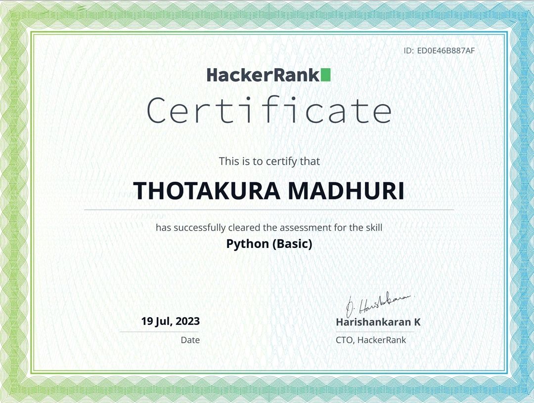 Madhuri Thotakura on LinkedIn: #python #hackerrank #codingskills # ... Madhuri Thotakura on LinkedIn: #python #hackerrank #codingskills # ...