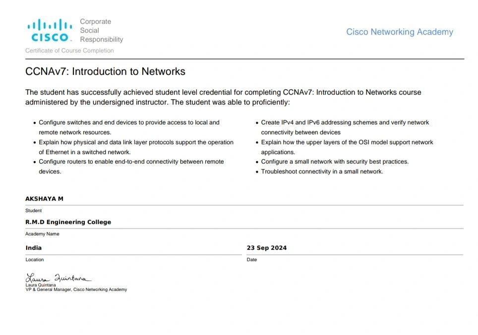 Akshaya M on LinkedIn: #networking #cisco #continuouslearning #techskills Akshaya M on LinkedIn: #networking #cisco #continuouslearning #techskills