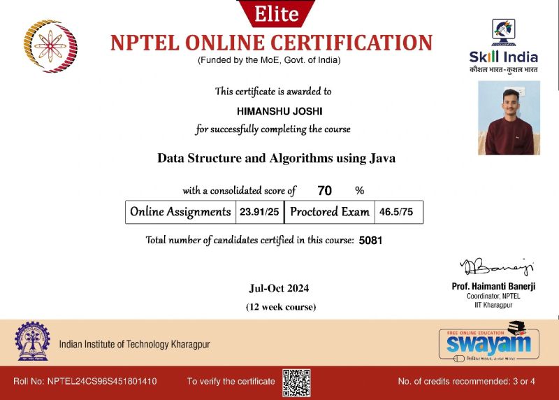 Himanshu Joshi on LinkedIn: #nptel #datastructures #java #algorithms Himanshu Joshi on LinkedIn: #nptel #datastructures #java #algorithms