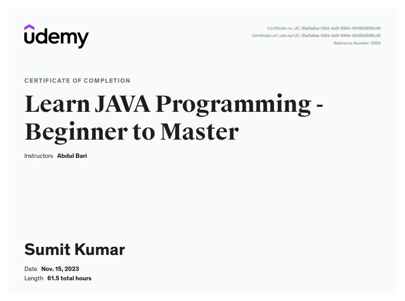 Sumit Kumar on LinkedIn: #java #udemycertification #javadeveloper # ... Sumit Kumar on LinkedIn: #java #udemycertification #javadeveloper # ...