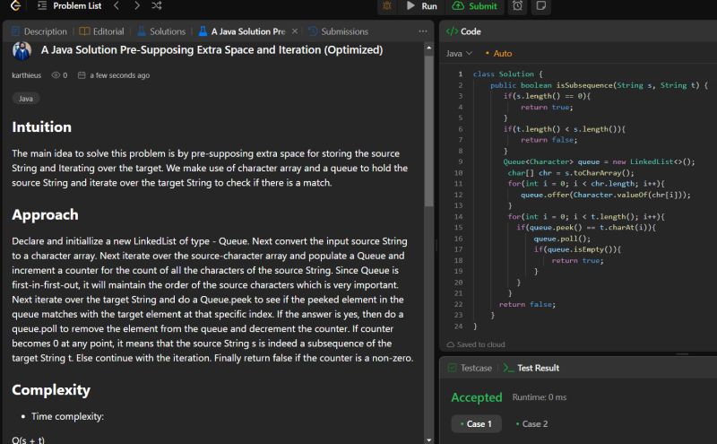 Karthik S. on LinkedIn: LeetCode Problem : Actual Code. Is Subsequence ... Karthik S. on LinkedIn: LeetCode Problem : Actual Code. Is Subsequence ...