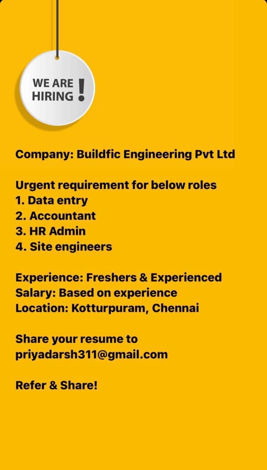 Arun Vignesh MS on LinkedIn: #job #chennaijobs #engineers #hiringnow Arun Vignesh MS on LinkedIn: #job #chennaijobs #engineers #hiringnow