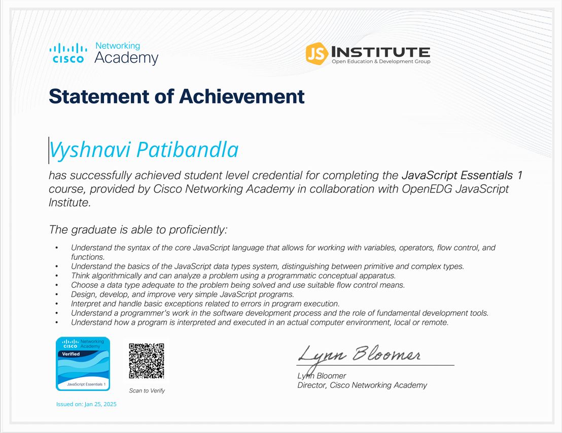 Patibandla Vyshnavi on LinkedIn: #javascript #coding #techjourney # ... Patibandla Vyshnavi on LinkedIn: #javascript #coding #techjourney # ...