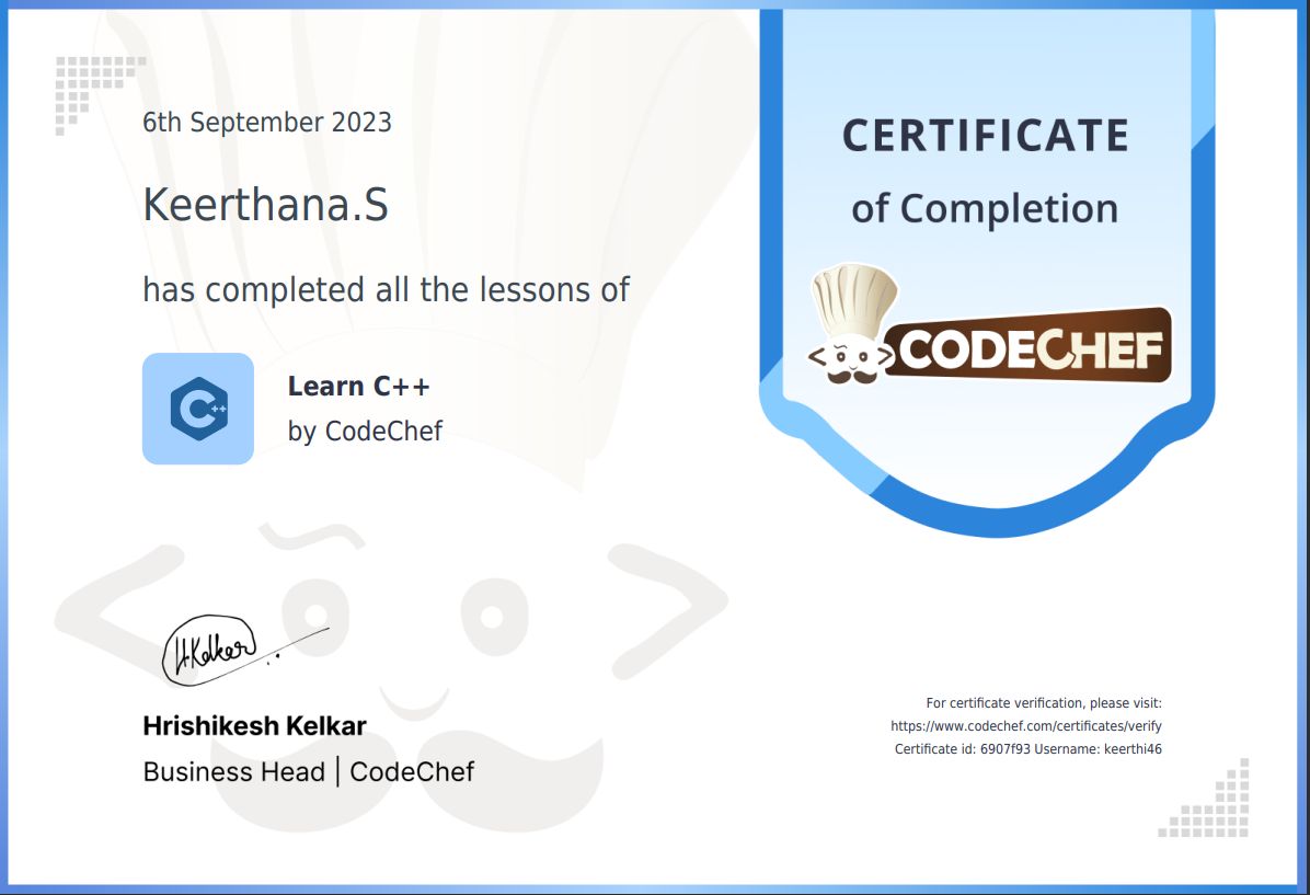 Keerthana S on LinkedIn: #codechef #cplusplus #codingjourney # ... Keerthana S on LinkedIn: #codechef #cplusplus #codingjourney # ...