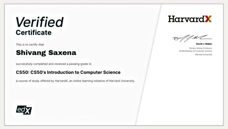 Shivang Saxena on LinkedIn: Successfully Completed Cs50 ( Introduction ... Shivang Saxena on LinkedIn: Successfully Completed Cs50 ( Introduction ...
