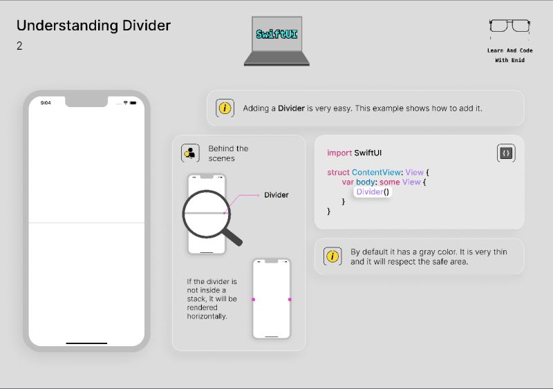 Learn And Code With Enid on LinkedIn: Intro to Divider in SwiftUI💡 ... Learn And Code With Enid on LinkedIn: Intro to Divider in SwiftUI💡 ...