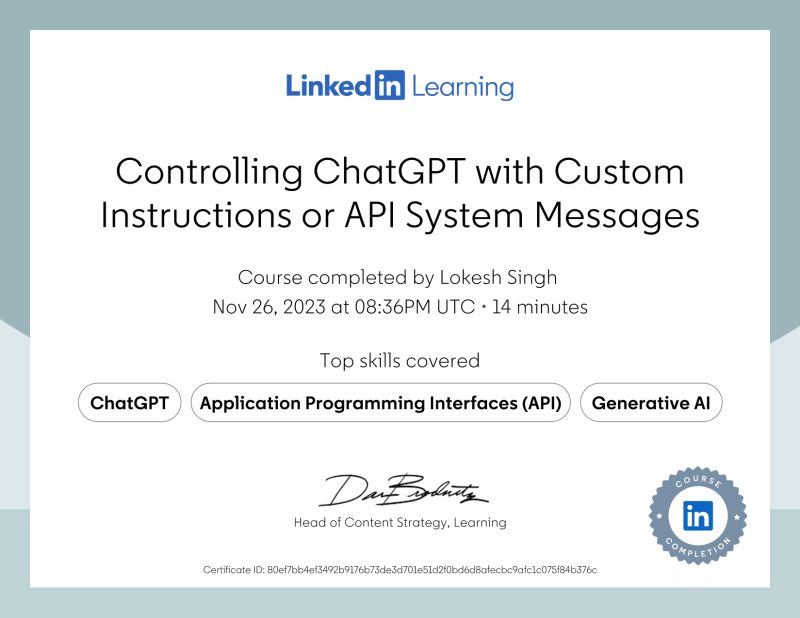 Lokesh Singh on LinkedIn: Certificate of Completion Lokesh Singh on LinkedIn: Certificate of Completion