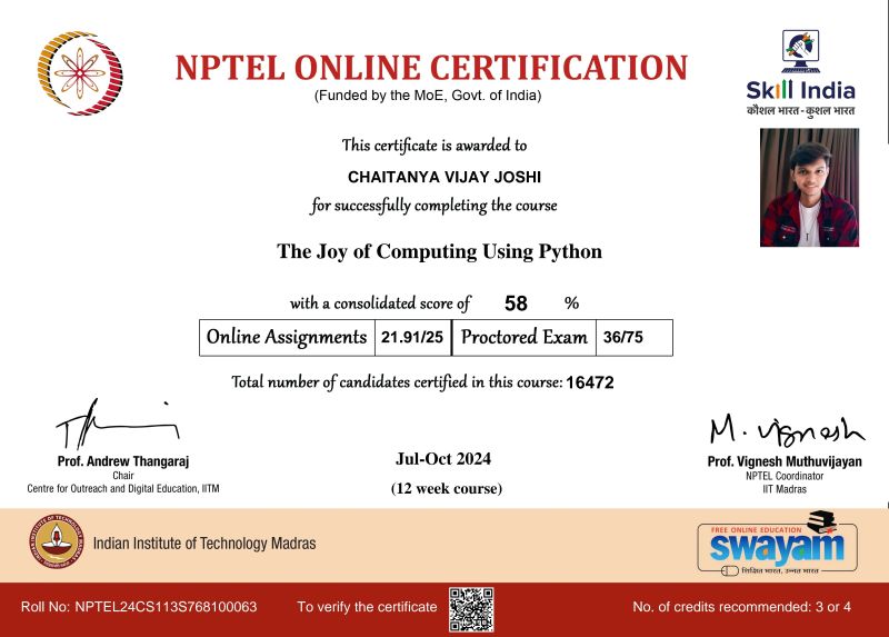 Chaitanya Joshi on LinkedIn: #nptel #python #programming Chaitanya Joshi on LinkedIn: #nptel #python #programming