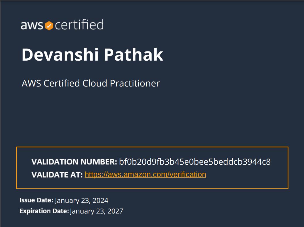 Devanshi Pathak on LinkedIn: #aws #awscertification #cloudpractitioner ... Devanshi Pathak on LinkedIn: #aws #awscertification #cloudpractitioner ...