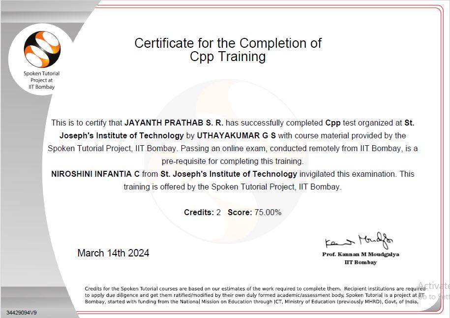 Jayanth Prathab Rajavelu on LinkedIn: #c #spokentutorialproject #iitbombay Jayanth Prathab Rajavelu on LinkedIn: #c #spokentutorialproject #iitbombay