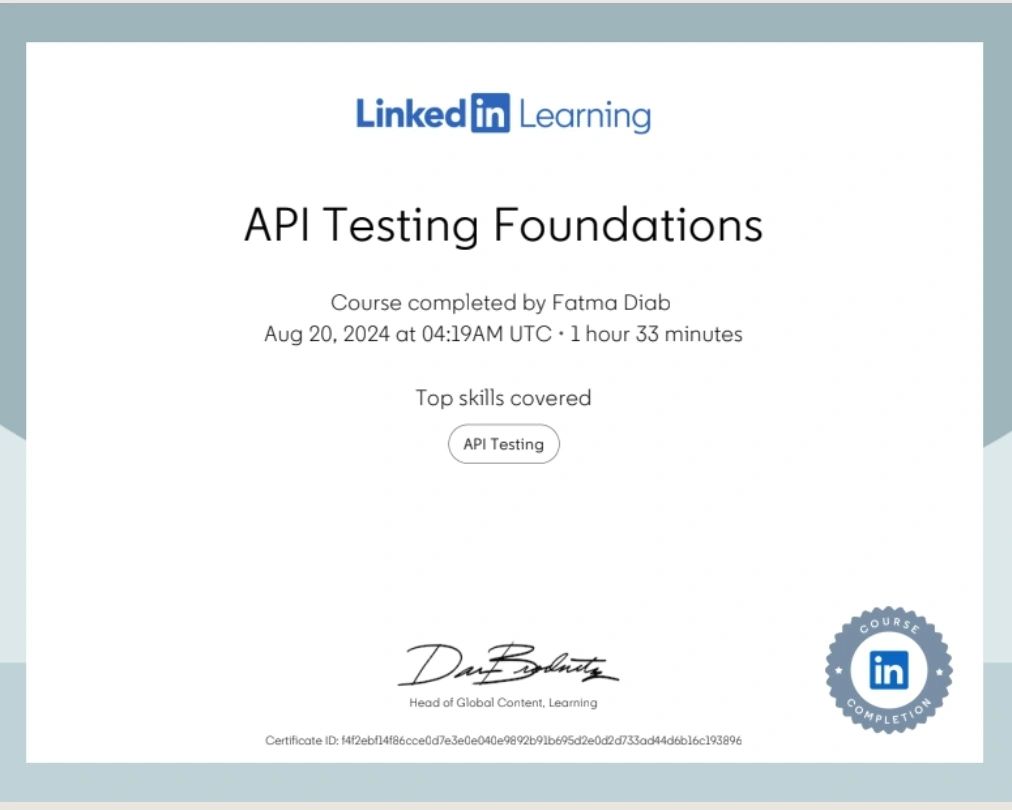 Fatma Diab on LinkedIn: API testing foundations couse Fatma Diab on LinkedIn: API testing foundations couse