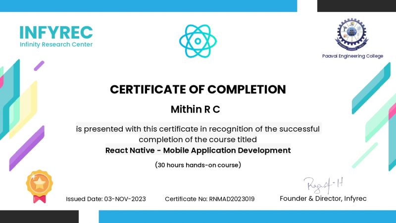 Mithin R C on LinkedIn: #reactnative #mobiledevelopment #certification Mithin R C on LinkedIn: #reactnative #mobiledevelopment #certification