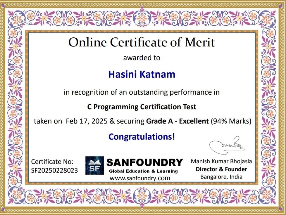 #cprogramming #certification #sanfoundry #coding #learning | Katnam Hasini #cprogramming #certification #sanfoundry #coding #learning | Katnam Hasini