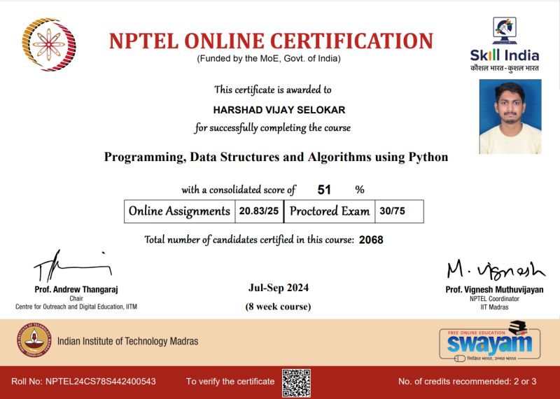 Harshad selokar on LinkedIn: #python #datastructures #algorithms #nptel ... Harshad selokar on LinkedIn: #python #datastructures #algorithms #nptel ...