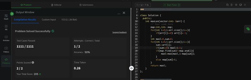 #dsa #day54 #geeksforgeeks #prefixsum #hashmaptrick #optimizedsolution ... #dsa #day54 #geeksforgeeks #prefixsum #hashmaptrick #optimizedsolution ...