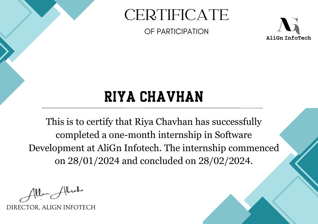 Riya Chavhan on LinkedIn: #internship #softwaredevelopment # ... Riya Chavhan on LinkedIn: #internship #softwaredevelopment # ...