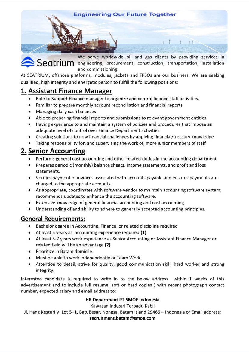 Benia Octari, SH on LinkedIn: Hi, We are looking for Assistant Finance ... Benia Octari, SH on LinkedIn: Hi, We are looking for Assistant Finance ...