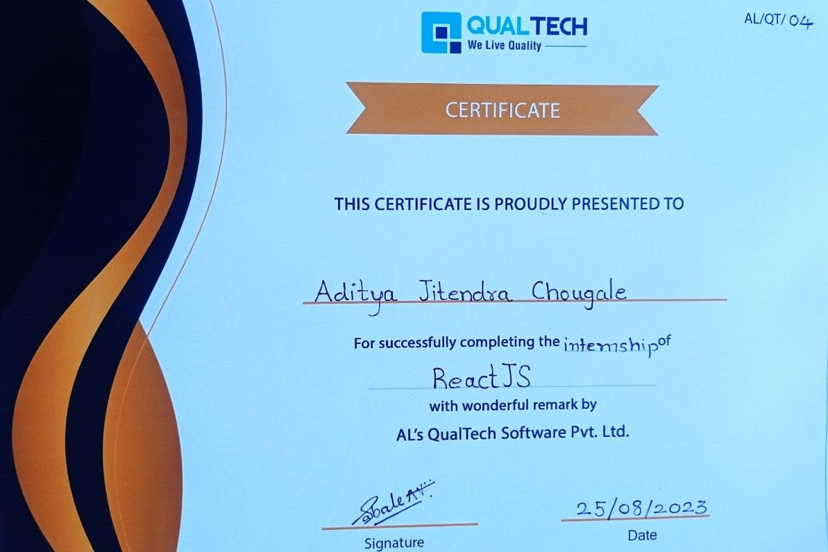 Aditya Chougale on LinkedIn: #reactjs #frontenddev #internshipcompleted Aditya Chougale on LinkedIn: #reactjs #frontenddev #internshipcompleted