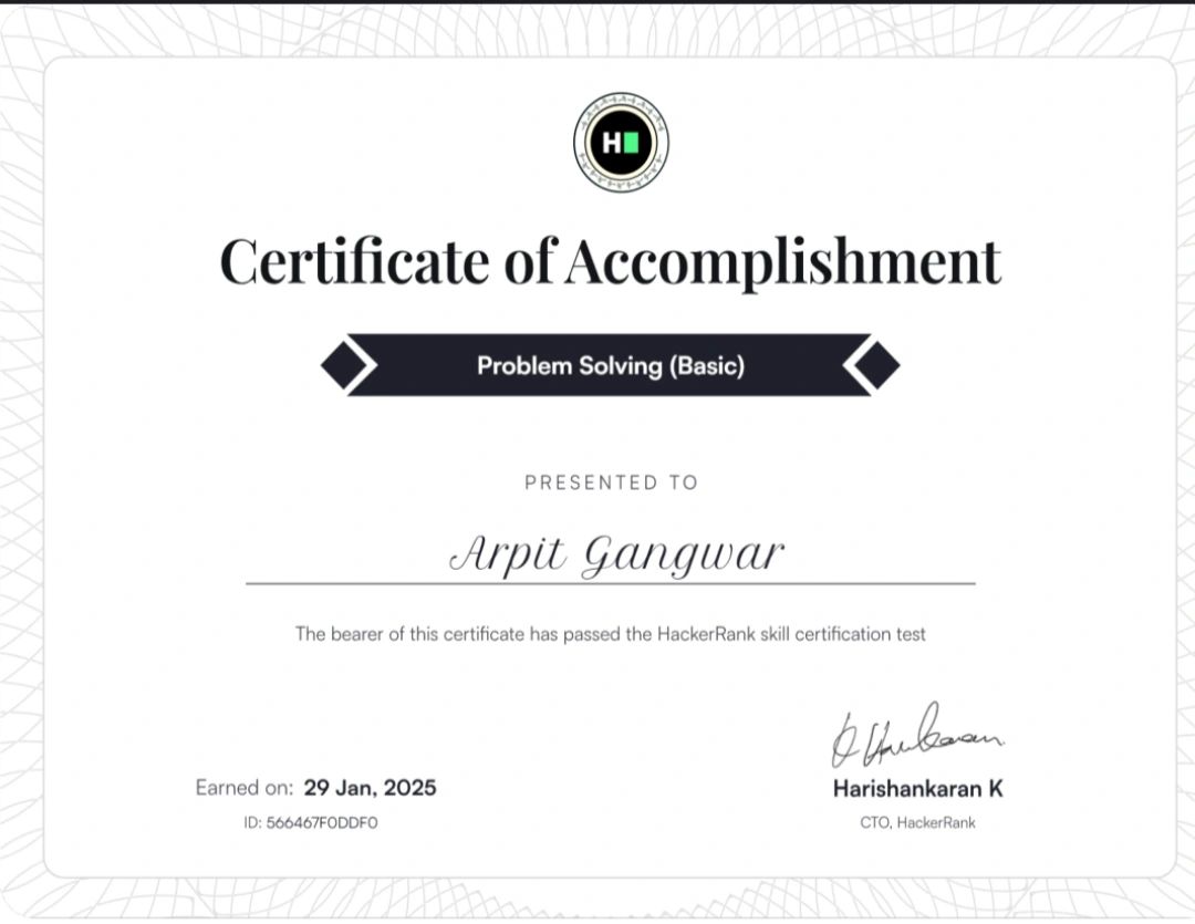 Arpit Gangwar on LinkedIn: #problemsolving #coding #certification # ... Arpit Gangwar on LinkedIn: #problemsolving #coding #certification # ...