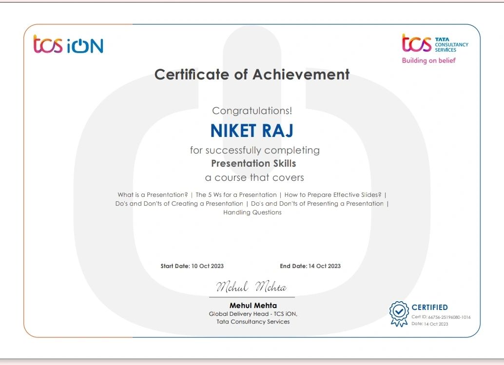 NIKET RAJ on LinkedIn: #tcs #tcsion NIKET RAJ on LinkedIn: #tcs #tcsion
