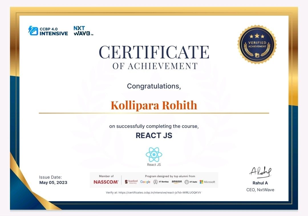 Rohith Kollipara on LinkedIn: #reactjs #nxtwave Rohith Kollipara on LinkedIn: #reactjs #nxtwave