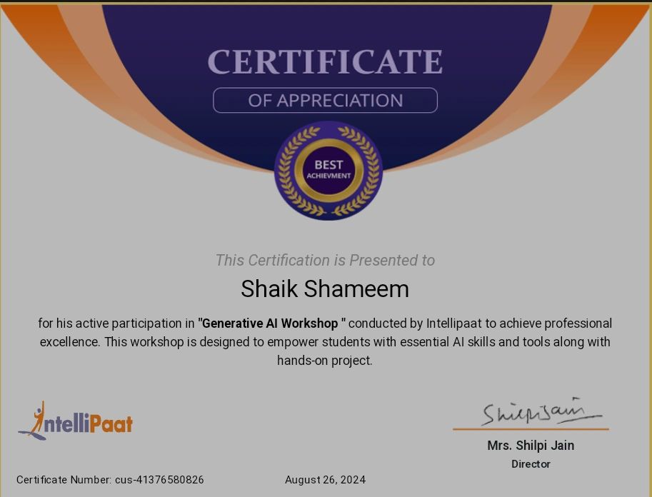 Shameem Shaik on LinkedIn: #intellipaat #generativeai #workshop Shameem Shaik on LinkedIn: #intellipaat #generativeai #workshop