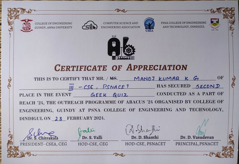 MANOJ KUMAR K G on LinkedIn: #annauniversity #psnacet #cse #event # ... MANOJ KUMAR K G on LinkedIn: #annauniversity #psnacet #cse #event # ...