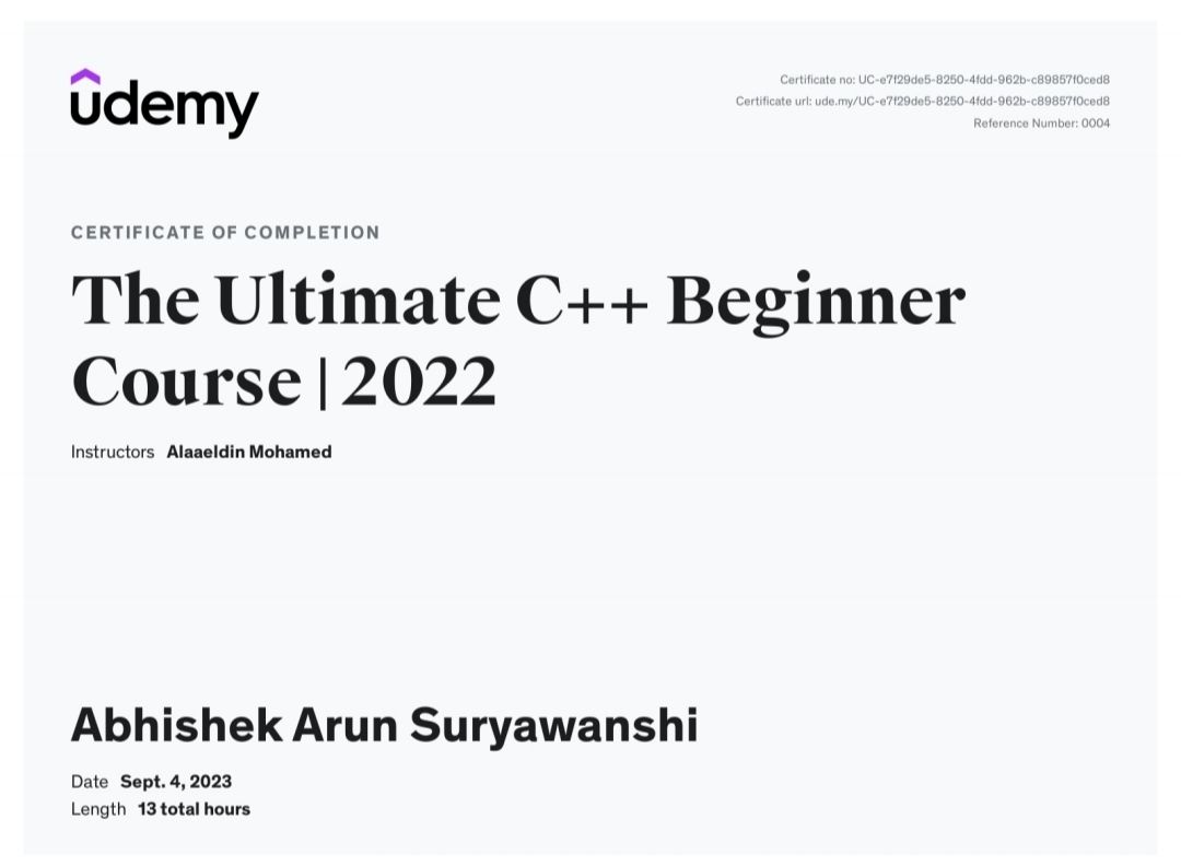 Abhishek Suryawanshi on LinkedIn: Successfully completed c++ ... Abhishek Suryawanshi on LinkedIn: Successfully completed c++ ...