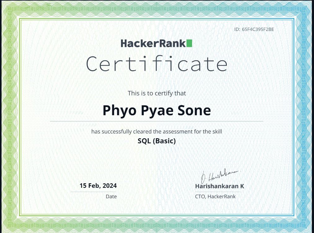 Phyo Pyae Sone on LinkedIn: #sql #dataanalysis #programming #hackerrank ... Phyo Pyae Sone on LinkedIn: #sql #dataanalysis #programming #hackerrank ...