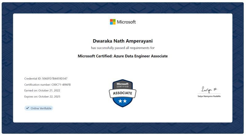 Dwaraka Nath Amperayani on LinkedIn: #renewed #dataengineering #azure # ... Dwaraka Nath Amperayani on LinkedIn: #renewed #dataengineering #azure # ...