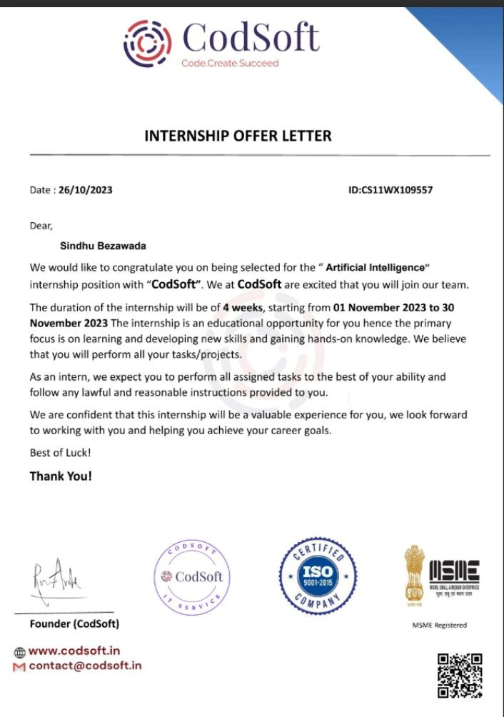 sindhu bezawada on LinkedIn: #connections #codsoft sindhu bezawada on LinkedIn: #connections #codsoft
