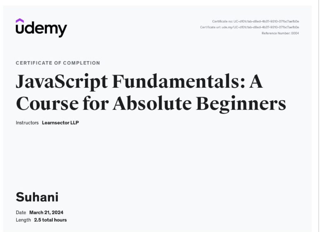 Suhani rajput on LinkedIn: Udemy certificate... Suhani rajput on LinkedIn: Udemy certificate...